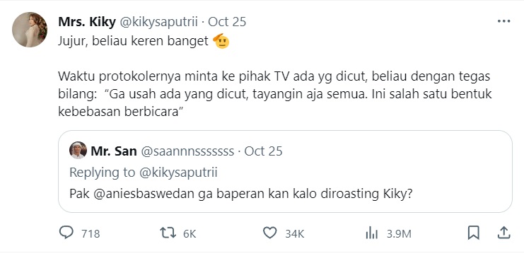 Kapok Roasting Ganjar, Kiky Saputri Bandingkan Sikap Kalem Anies